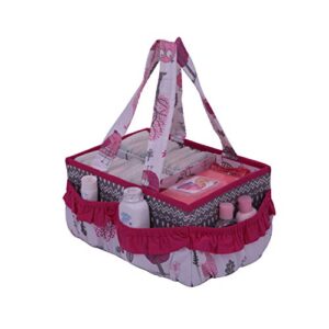 Bacati Owls Girls Cotton Nursery Storage Caddy, Pink/Grey