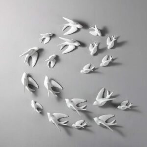 Dorlotou Set of 6 White Ceramic Birds Doves Sparrows Swallows Wall Mounted Decor Hanging for Bedroom Livingroom Garden Wall Sculptures