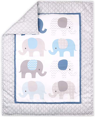 The Peanutshell Elephant Crib Bedding Set - 3 Piece Nursery Set - Crib Comforter, Fitted Crib Sheet, Crib Skirt