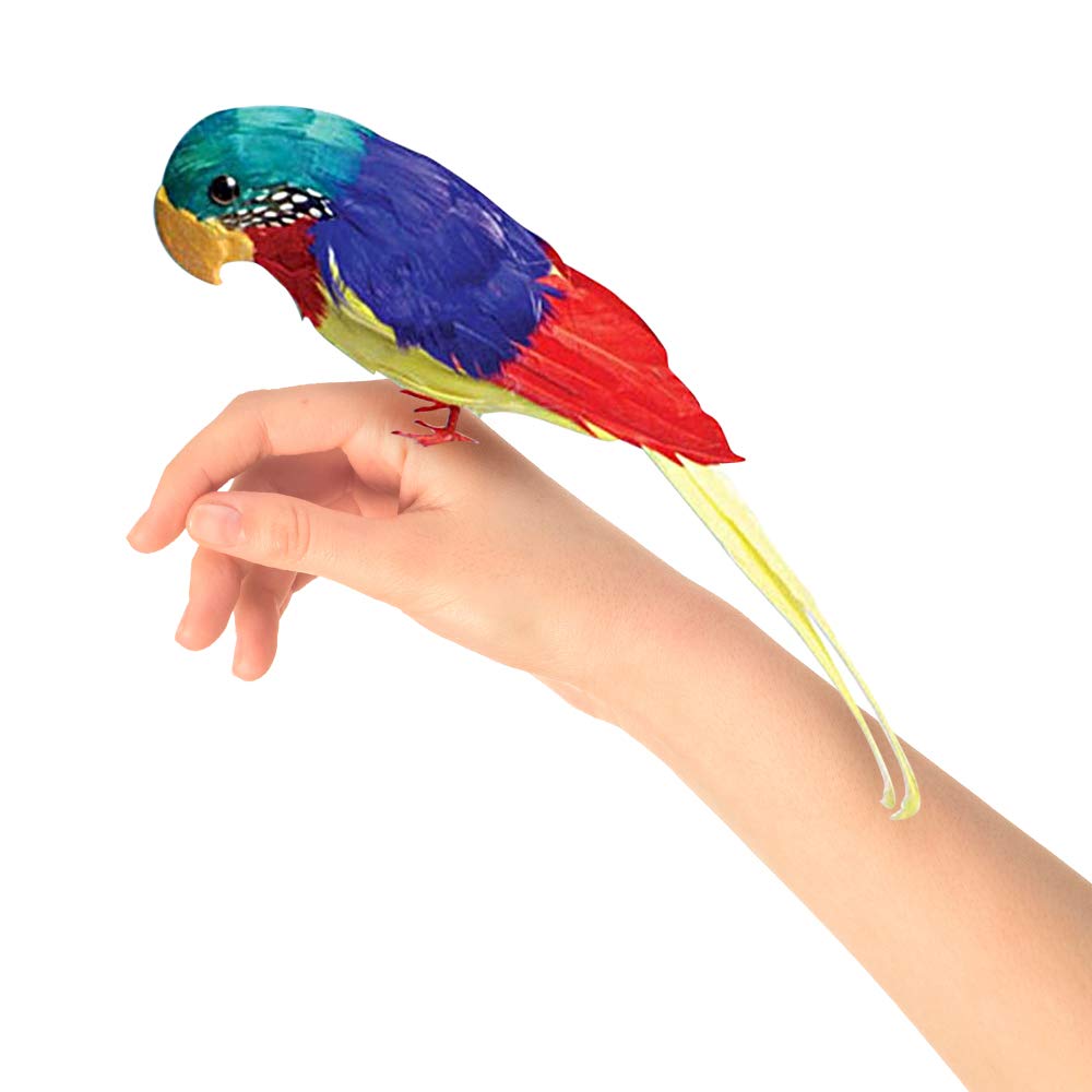 ArtCreativity 11 Inch Parrot, Realistic Parrot Party Decoration with Lifelike Feathers, Artificial Parrot Bird for Tropical Party and Home Décor, Feathered Parrot on Shoulder Prop for Pirate Costume