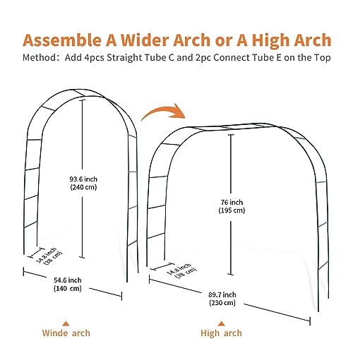 Mr.Ton Garden Arch Trellis for Climbing Plants Outdoor, Metal 7.8ft Wide Arbor Arches for Raised Beds, Arched Pergola for Garden Wedding Decoration, Green