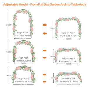 Mr.Ton Garden Arch Trellis for Climbing Plants Outdoor, Metal 7.8ft Wide Arbor Arches for Raised Beds, Arched Pergola for Garden Wedding Decoration, Green