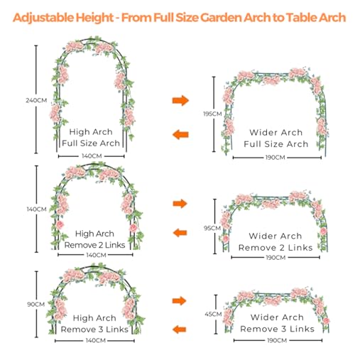 Mr.Ton Garden Arch Trellis for Climbing Plants Outdoor, Metal 7.8ft Wide Arbor Arches for Raised Beds, Arched Pergola for Garden Wedding Decoration, Green