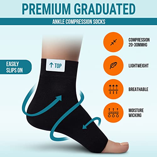 KEMFORD Ankle Compression Sleeve - Plantar Fasciitis Braces - Open Toe Compression Socks for Swelling, Sprain, Neuropathy, Arch Support for Men and Women - 20-30mmhg, XL, Black