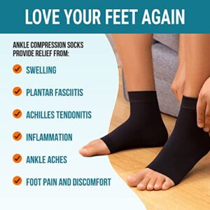 KEMFORD Ankle Compression Sleeve - Plantar Fasciitis Braces - Open Toe Compression Socks for Swelling, Sprain, Neuropathy, Arch Support for Men and Women - 20-30mmhg, XL, Black