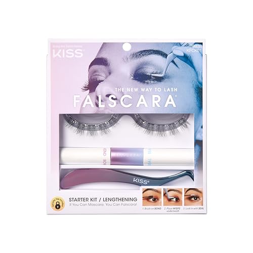 KISS Falscara DIY Lash Extension Starter Kit 10 Reusable Featherlight Eyelash Lengthening Wisps, Applicator, Bond & Seal