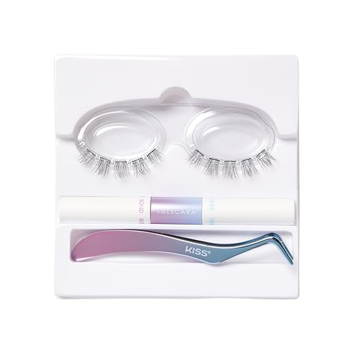 KISS Falscara DIY Lash Extension Starter Kit 10 Reusable Featherlight Eyelash Lengthening Wisps, Applicator, Bond & Seal