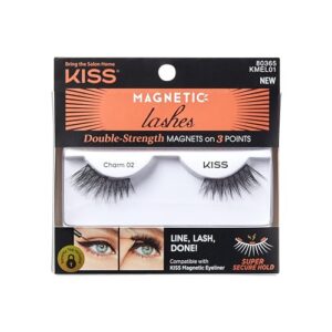 kiss magnetic false eyelashes, charm', 12 mm, includes 1 pair of magnetic lashes, contact lens friendly, easy to apply, reusable strip lashes