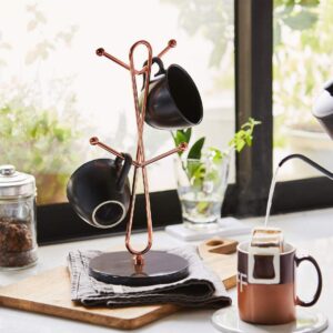 JEmarble Mug Holders with Copper Plated Standing(White) Countertop Mug Tree, Coffee Mugs & Tea Cup Storage Rack, Coffee Counter Bar Accessory & Kitchen Organizer