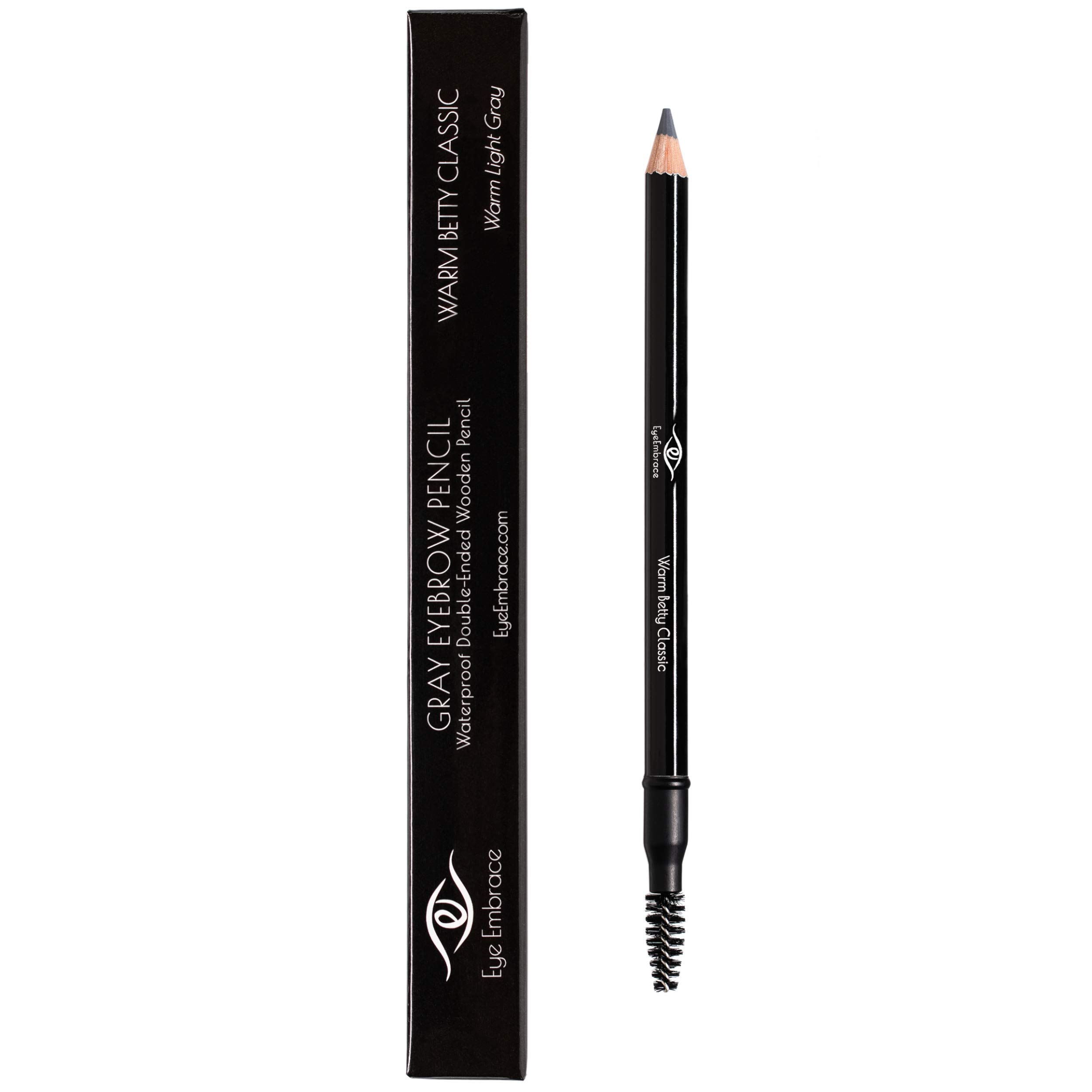 Eye Embrace Warm Betty Classic: Light Gray Wooden Eyebrow Pencil – Waterproof, Double-Ended Pencil with Sharpener & Spoolie Brush, Cruelty-Free