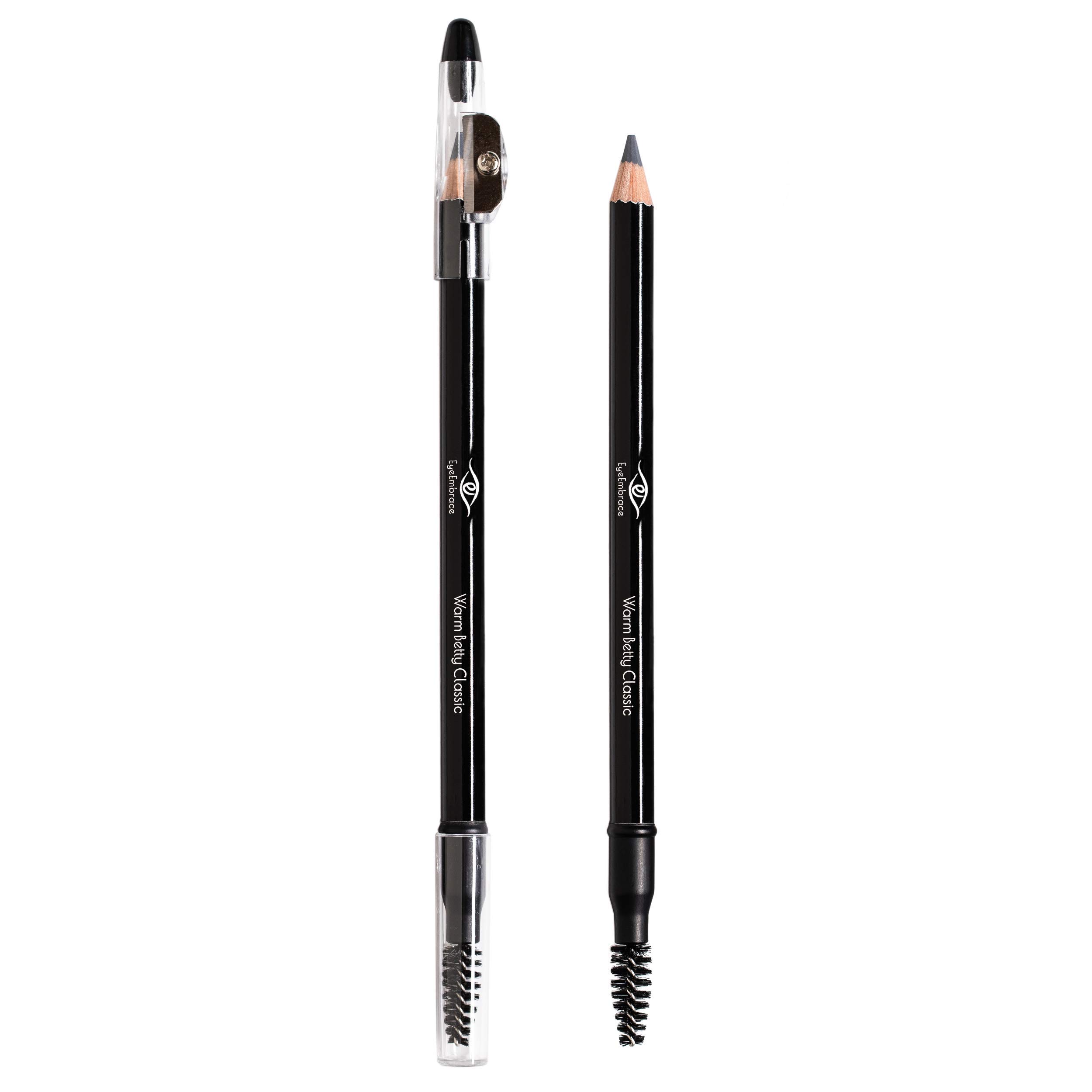 Eye Embrace Warm Betty Classic: Light Gray Wooden Eyebrow Pencil – Waterproof, Double-Ended Pencil with Sharpener & Spoolie Brush, Cruelty-Free