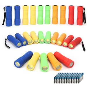 30-pack small mini flashlight set, 5 colors, cob led handheld flashlight with lanyard,90-pack aaa battery included for kids/night reading/party/camping/emergency/hunting