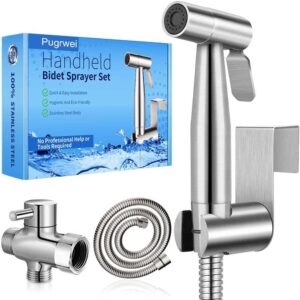 new version handheld bidet sprayer for toilet, premium stainless steel bathroom bidet sprayer set, baby cloth diaper sprayer with superior complete bidet spray hoses kit, support wall or toilet mount