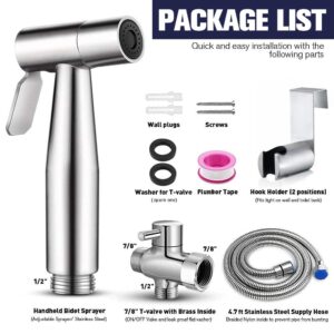 New Version Handheld Bidet Sprayer for Toilet, Premium Stainless Steel Bathroom Bidet Sprayer Set, Baby Cloth Diaper Sprayer with Superior Complete Bidet Spray Hoses Kit, Support Wall or Toilet Mount