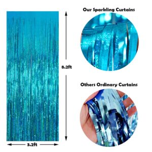 Melsan 2 Pack 3.2 ft x 8.2 ft Teal Tinsel Foil Fringe Curtains Backdrop, Sparkle Metallic Foil Curtains for Birthday Party Decoration