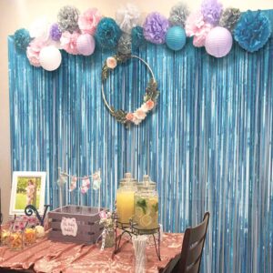 Melsan 2 Pack 3.2 ft x 8.2 ft Teal Tinsel Foil Fringe Curtains Backdrop, Sparkle Metallic Foil Curtains for Birthday Party Decoration