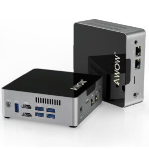 awow mini pc intel celeron j3455 6gb ddr4, 256gb ssd, mini desktop computer, ak34 micro pc, windows 10 pro, quad core, dual gigabit ethernet nic, dual hdmi, 5x usb3.0, 4k uhd, bluetooth