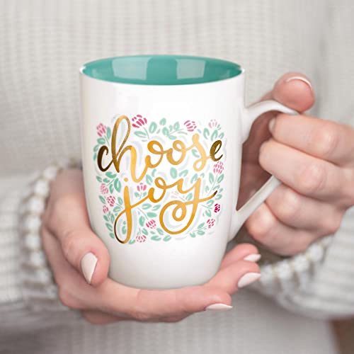 With Love Inspirational Coffee Mug for Women, Choose Joy Teal w/ Gold Accents Motivational Coffee/Tea Cup for Her Birthday, Mother's Day, 12oz Ceramic