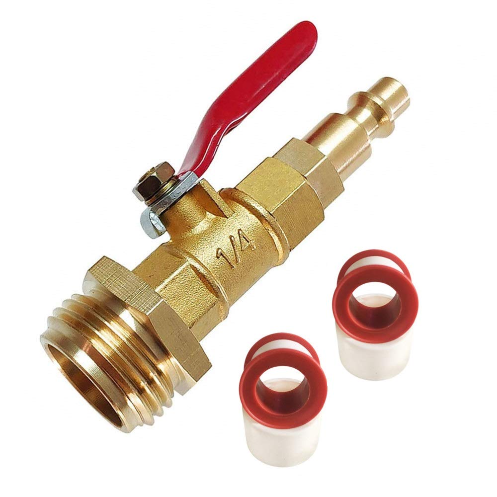 Winterize Blowout Adapter with 1/4" Male Quick Plug & 3/4" Male GHT Thread,Brass Quick Fitting with Ball Valve for Blowing Out Water to Winterize Garden Hose, Sprinkler Systems, etc. (Male GHT)