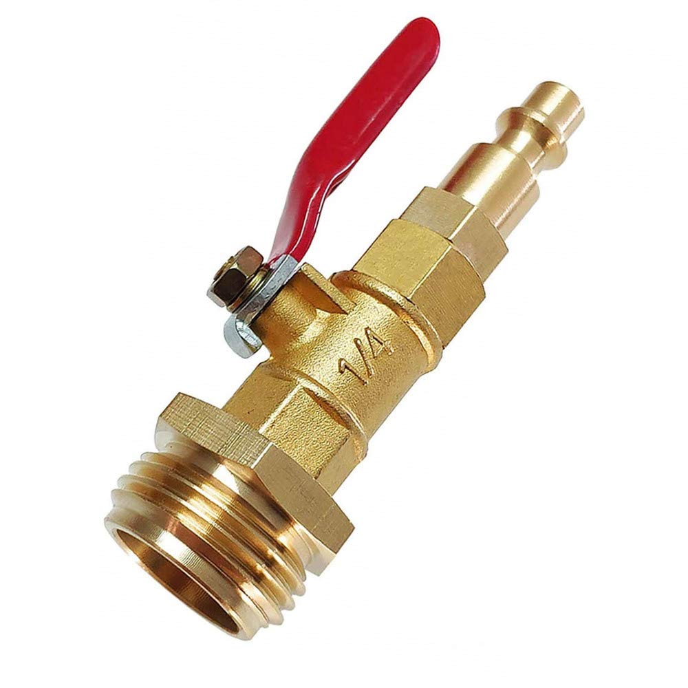 Winterize Blowout Adapter with 1/4" Male Quick Plug & 3/4" Male GHT Thread,Brass Quick Fitting with Ball Valve for Blowing Out Water to Winterize Garden Hose, Sprinkler Systems, etc. (Male GHT)