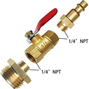 Winterize Blowout Adapter with 1/4" Male Quick Plug & 3/4" Male GHT Thread,Brass Quick Fitting with Ball Valve for Blowing Out Water to Winterize Garden Hose, Sprinkler Systems, etc. (Male GHT)