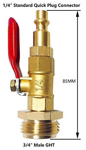 Winterize Blowout Adapter with 1/4" Male Quick Plug & 3/4" Male GHT Thread,Brass Quick Fitting with Ball Valve for Blowing Out Water to Winterize Garden Hose, Sprinkler Systems, etc. (Male GHT)