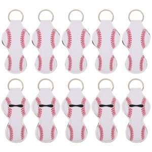 lurrose 10pcs lipstick holder neoprene key chain baseball design lip gloss balm case portable key holder hanging pendants