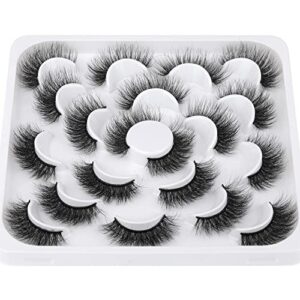 ALICROWN Fluffy Mink Lashes, Faux Eyelashes 3D Volume Lashes Pack Handmade Dramatic Thick Crossed Fake Eyelashes Soft Reusable 10 Pairs