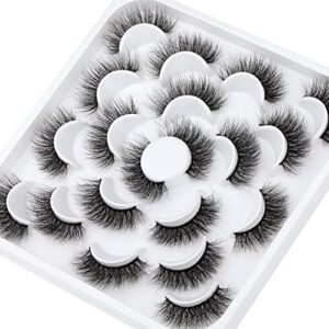 ALICROWN Fluffy Mink Lashes, Faux Eyelashes 3D Volume Lashes Pack Handmade Dramatic Thick Crossed Fake Eyelashes Soft Reusable 10 Pairs