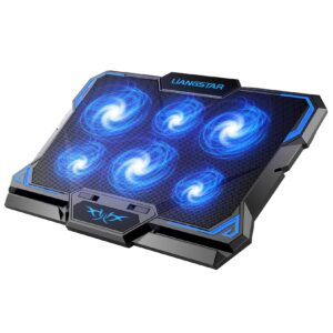 laptop cooling pad, laptop cooler with 6 quiet led fans for 15.6-17 inch laptop cooling fan stand, portable ultra slim usb powered gaming laptop cooling pad, switch control fan speed function