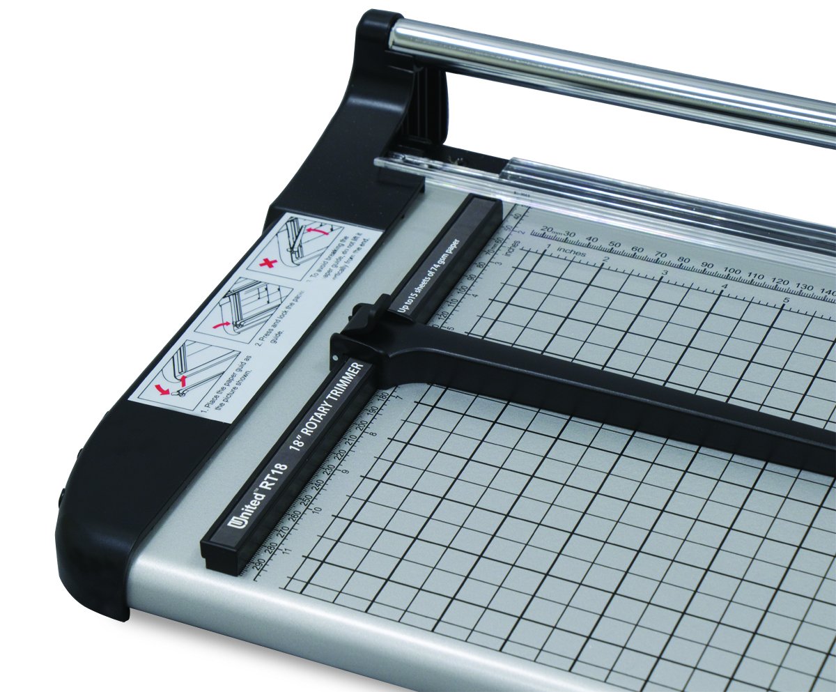 United RT18 Commercial Rotary Paper Trimmer, Sturdy Metal Base, 18" Cut Length, 15 Sheet Capacity, Office and Crafts