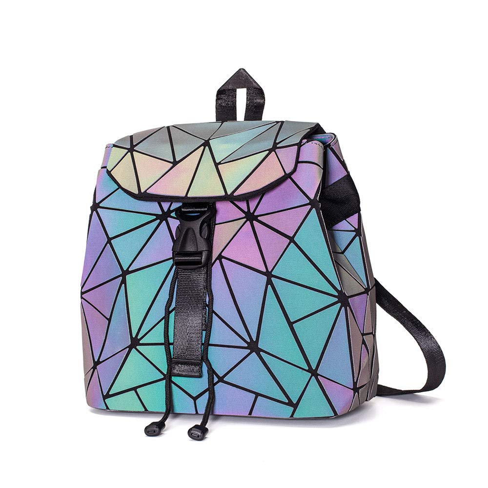 DIOMO Small Backpack for Women Men Geometric Luminous Purse Flash Travel Shoulder Bag Rucksack (Small Luminous NO.3)