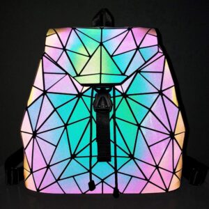 DIOMO Small Backpack for Women Men Geometric Luminous Purse Flash Travel Shoulder Bag Rucksack (Small Luminous NO.3)