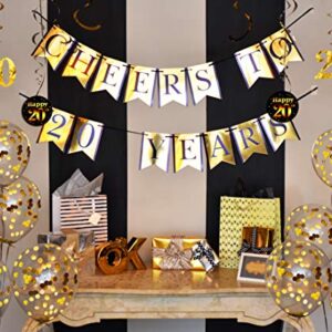 20th Birthday and Anniversary Decorations Party Pack - Cheers to 20 Years Banner, Balloons, Swirls and Confetti Party Supplies