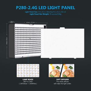 Neewer 2-Pack 2.4G LED Video Lighting Kit: Bi-Color CRI 95+ 280 LED Panel with 2M Light Stand, LCD Display, 2.4G Remote for Photo Studio Photography, Ball Head/Carry Bag Included