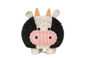 g6 collection cow rattan storage basket with lid decorative bin home decor hand woven shelf organizer cute handmade handcrafted nursery gift animal decoration artwork wicker cow