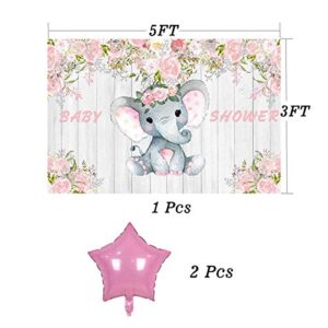 Baby Shower Supplies Decorations For Girl, Elephant Backdrop And Balloons Kit For Girls Photo Background, (No Banner Cake Topper, Favors And Flatware)