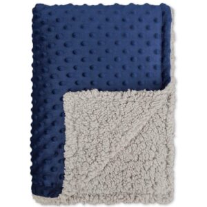 bluesnail baby minky blanket with plush shepra fleece for boys and girls (navy+light gray, 30w x 40l)