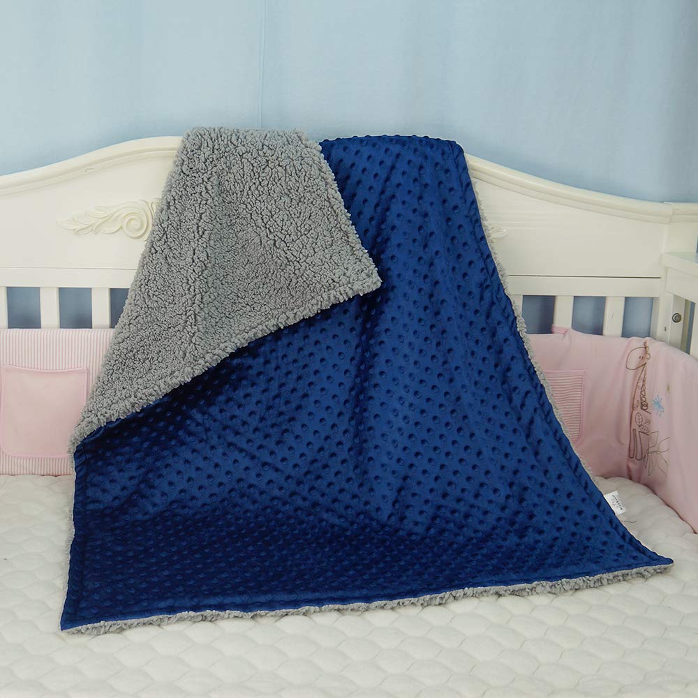 BlueSnail Baby Minky Blanket with Plush Shepra Fleece for Boys and Girls (Navy+Light Gray, 30W x 40L)