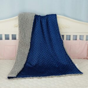 BlueSnail Baby Minky Blanket with Plush Shepra Fleece for Boys and Girls (Navy+Light Gray, 30W x 40L)