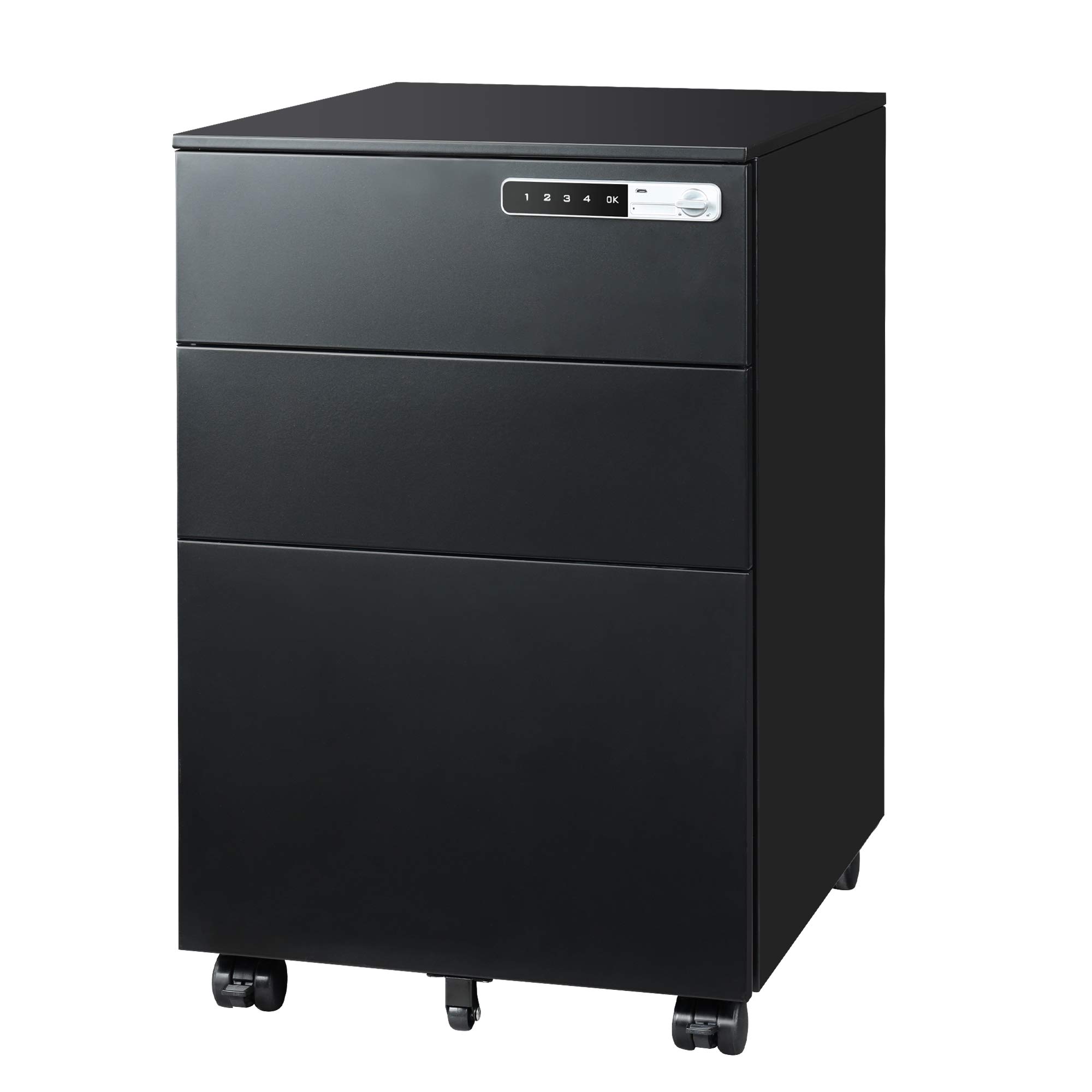 DEVAISE 3-Drawer Mobile File Cabinet with Smart Lock, Pre-Assembled Steel Pedestal Under Desk, Black