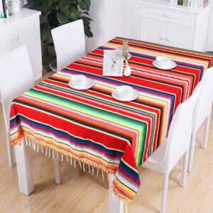 OurWarm 84 X 59 Inch Mexican Tablecloth Serape Blanket, Upgraded Mexican Blankets with Pom Pom Trim for Mexican Party Wedding Cinco De Mayo Fiesta Decorations, Large Outdoor Fiesta Table Cover Picnic