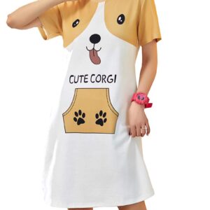 Hupohoi Big Girls' Cute Cartoon Sleepshirt Lovely Corgi Nightgowns Summer Sleepwear Corgi 14(US 11-13 Years)