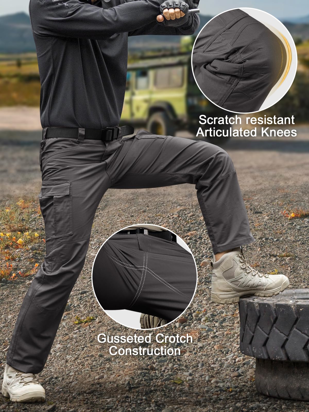 FREE SOLDIER Mens Cargo Pants Lightweight Work Pants for Men Water Resistant Tactical Pants with Pockets for Hiking Outdoor（Gray34Wx30L）