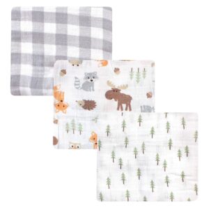 hudson baby unisex baby cotton muslin swaddle blankets, woodland 3-pack, 3-pack