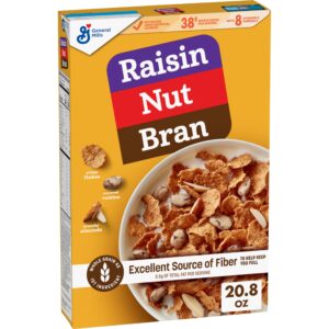 raisin nut bran cereal, high fiber cereal made with whole grain, 20.8 oz