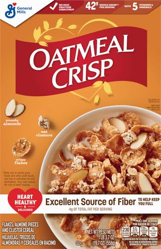 Oatmeal Crisp Heart Healthy Cereal, High Fiber Cereal Made with Whole Grain, 19.7 oz