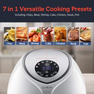 Ultrean Air Fryer 6 Quart, Large Family Size Electric Hot Airfryer XL Oven Oilless Cooker with 7 Presets, LCD Digital Touch Screen and Nonstick Detachable Basket,UL Certified,1700W (white)