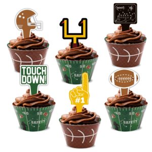 24packs football cupcake toppers and wrappers football theme birthday sports game day sunday party decoration supplies