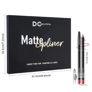 DC-BEAUTIFUL 18 Colors Lip Liners Pencil Set with 2 Pencil Sharpeners, Premium Waterproof Smooth Lip Pencils, Long Lasting Matte Makeup Lipliners